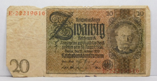 1929 German Bank Note 20 Reichsmarks | Property Room