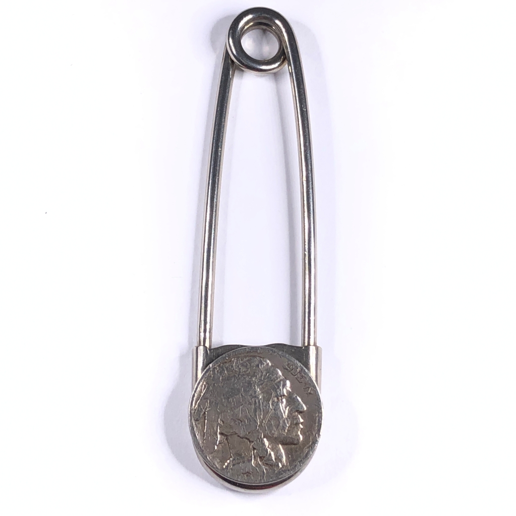193? Buffalo Nickel on a Large Pin*Approx. 3" Long*For Key Chain Etc ...