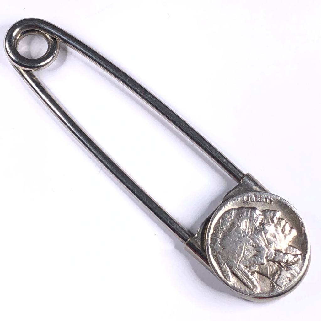 193? Buffalo Nickel on a Large Pin*Approx. 3" Long*For Key Chain Etc ...