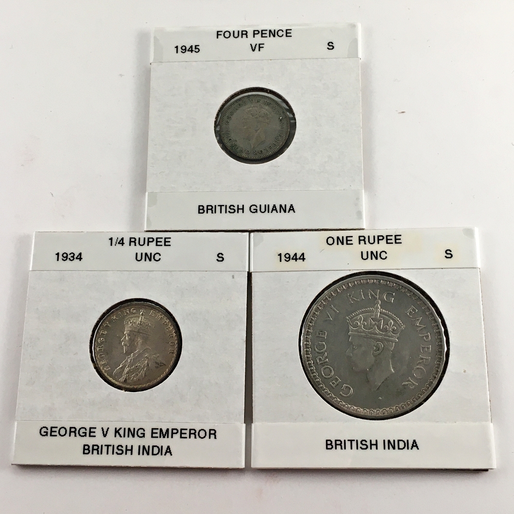 1934 British India Silver 1/4 Rupee, 1944 British India Silver Rupee ...