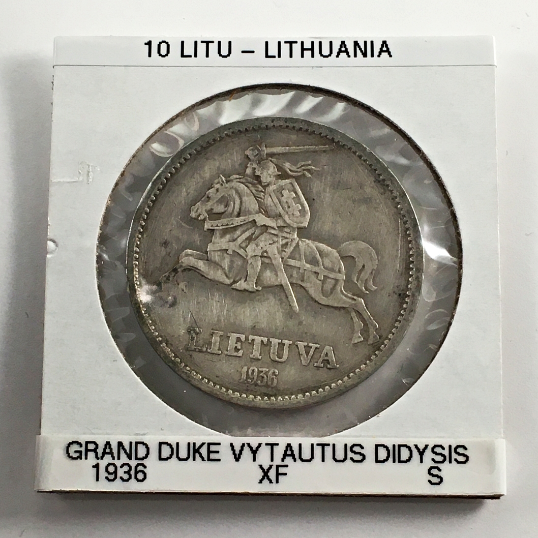 1936 Lithuania Silver 10 Litu*Grand Duke Vytautas Didysis*High Grade ...
