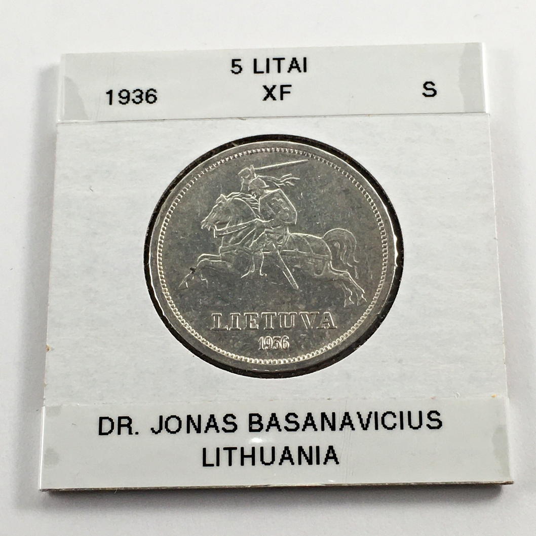 1936 Lithuania Silver 5 Litai Dr. Jonas Basanavicious Commemorative ...