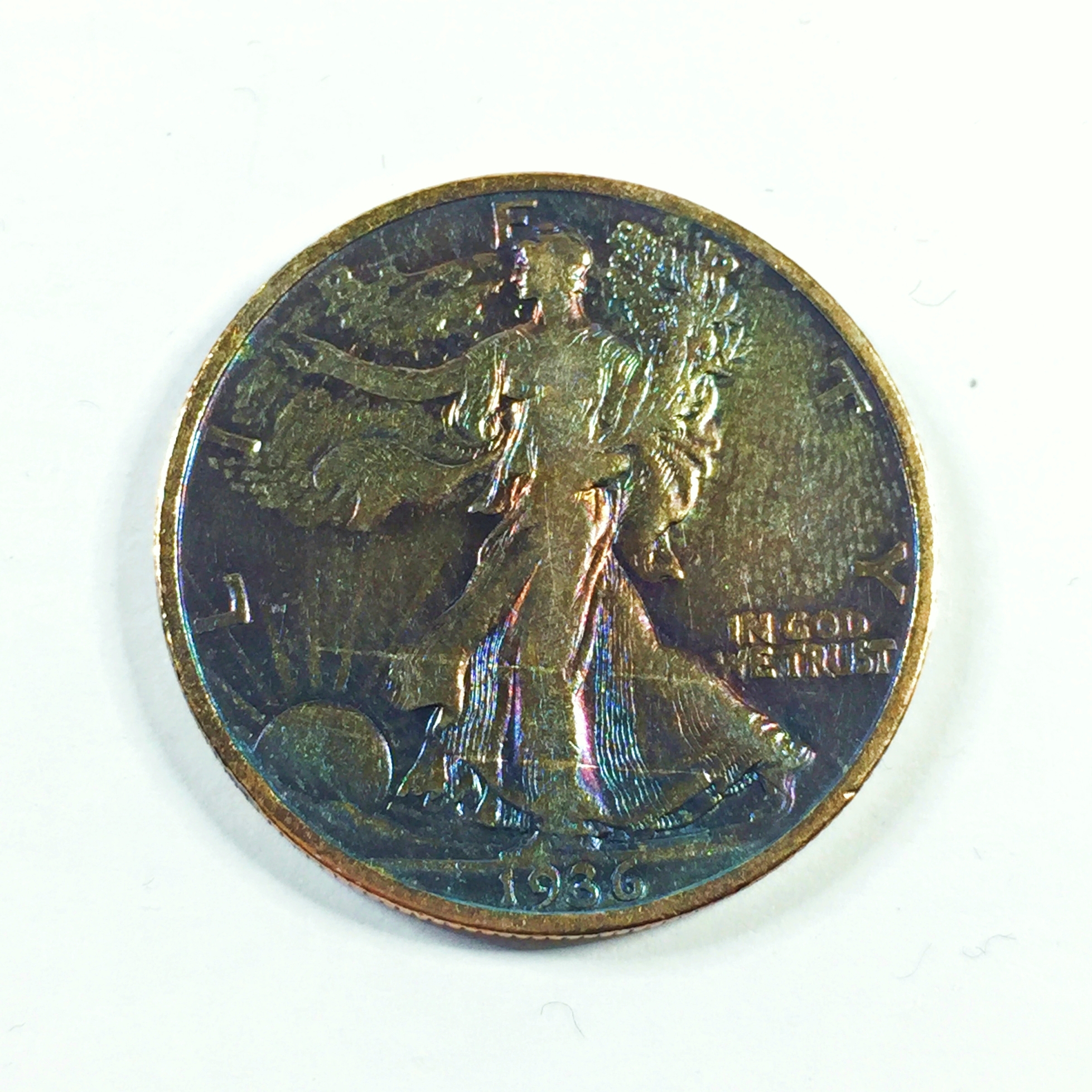 1936 Silver Walking Liberty Half Dollar*Beautiful Rainbow Tone! | Property Room