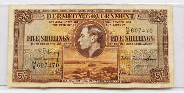 1937 Bermuda Five Shillings Bank Note - Crisp Paper | Property Room