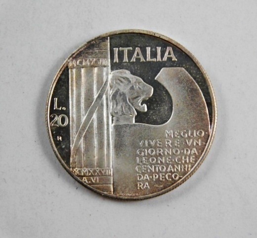 1943 Benito Mussolini Italy 20 Lire Commemorative Coin/Medal | Property ...