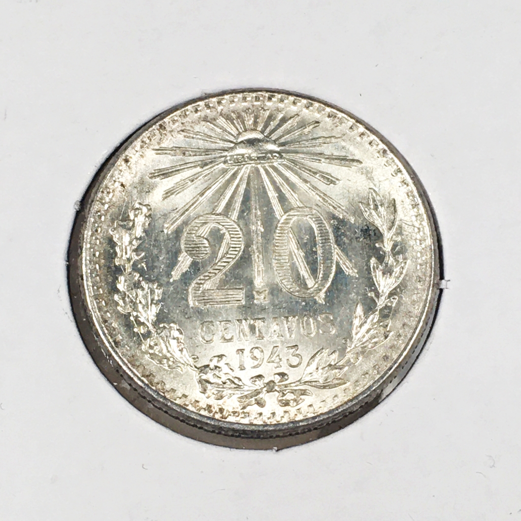 1943M Silver 20 Centavos*High Grade | Property Room