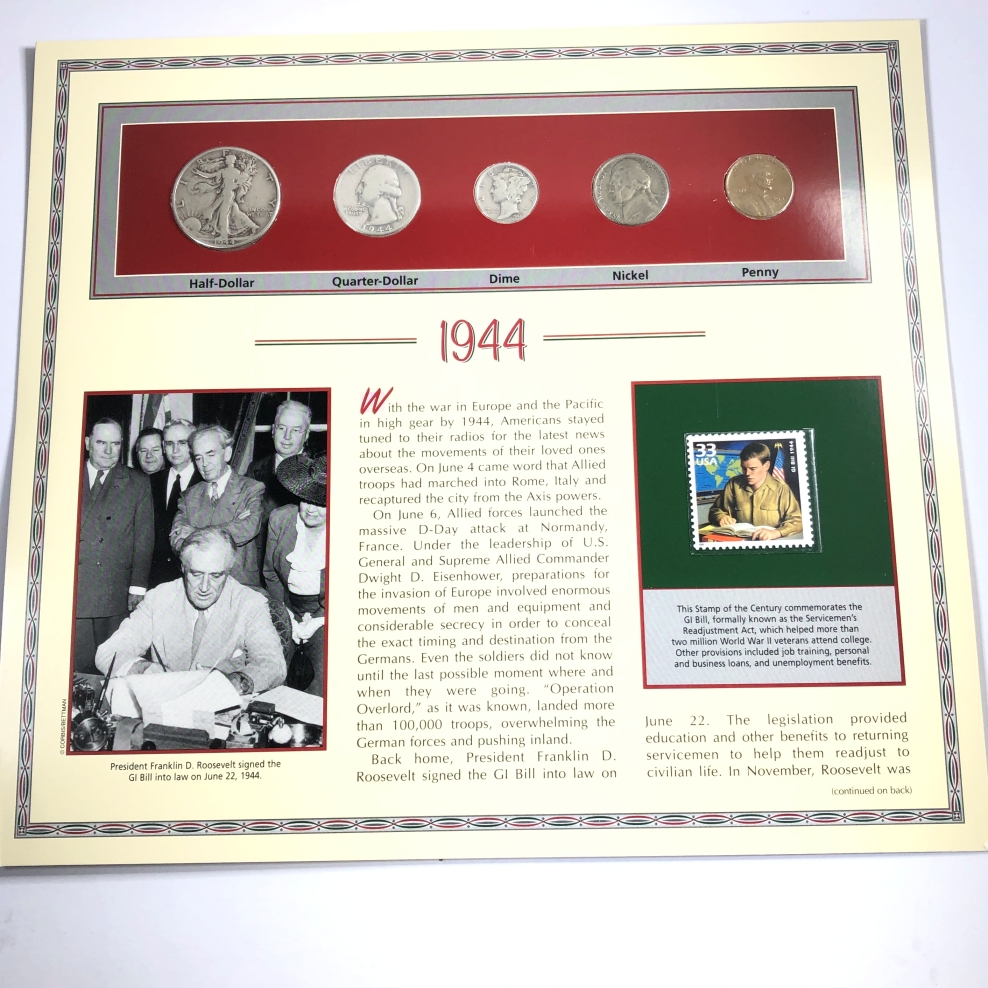 1944 Silver Year Set; 50c, 25, 10, 5c and 1c*Plus 33c Commemorative ...