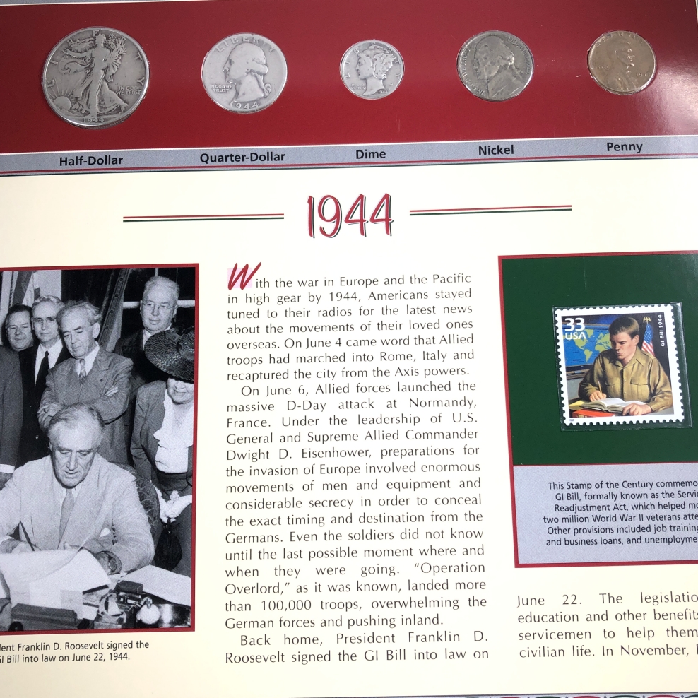 1944 Silver Year Set; 50c, 25, 10, 5c and 1c*Plus 33c Commemorative ...
