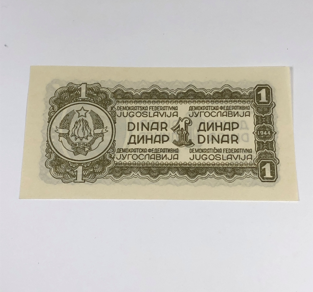 1944 Yugoslavia 1 Dinar*Crisp Uncirculated | Property Room
