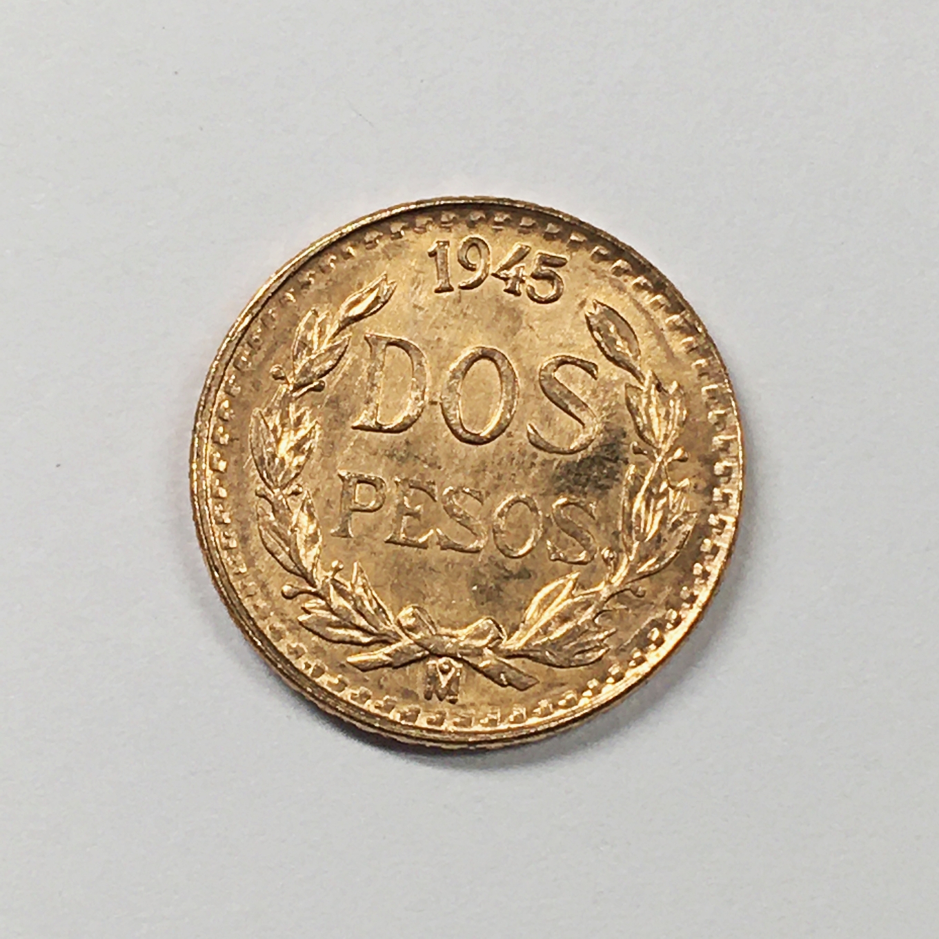 1945 GOLD Mexican 2 Peso Excellent Condition! | Property Room