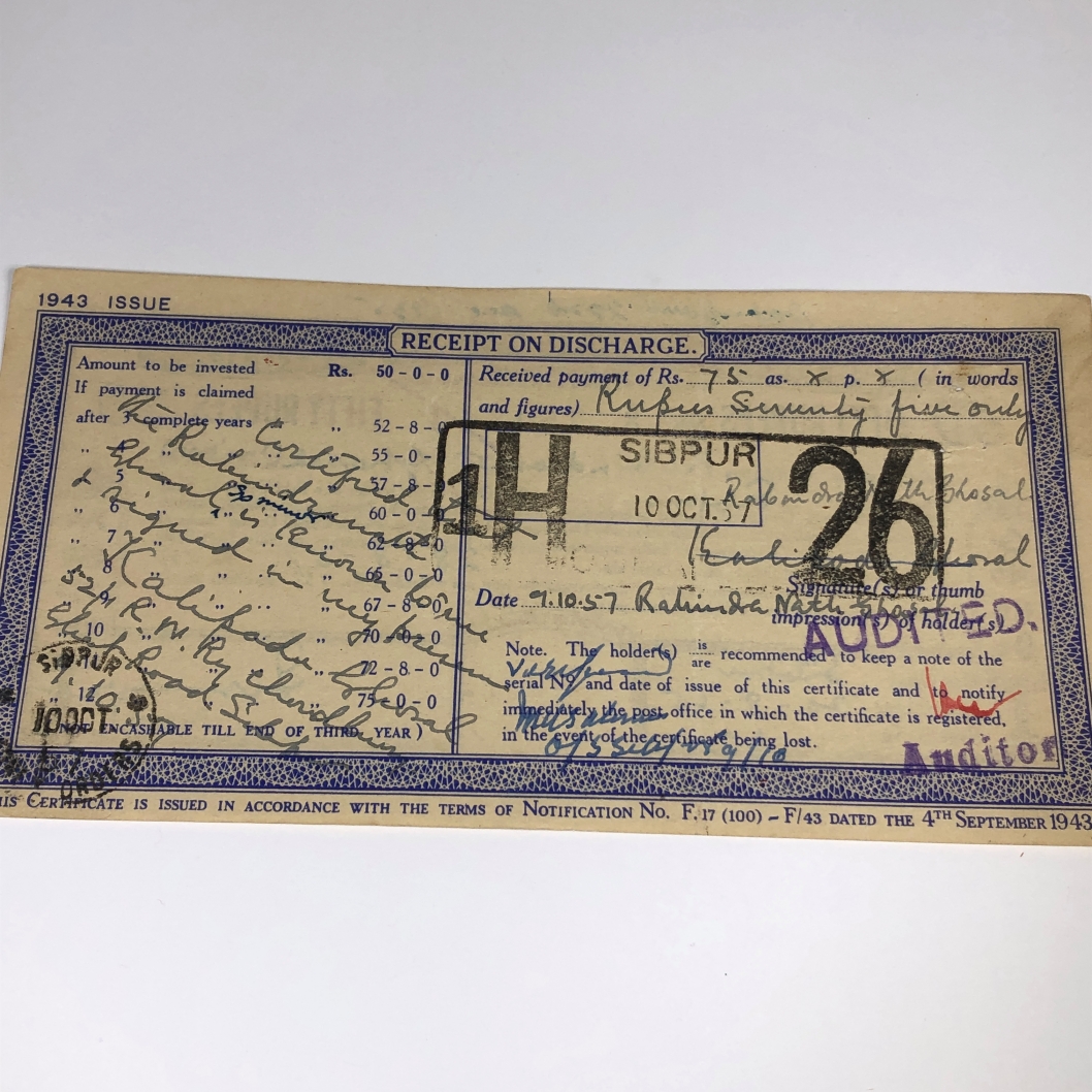 1945 India 50 Rupees Post Office National Savings Certificate*Cashed in ...