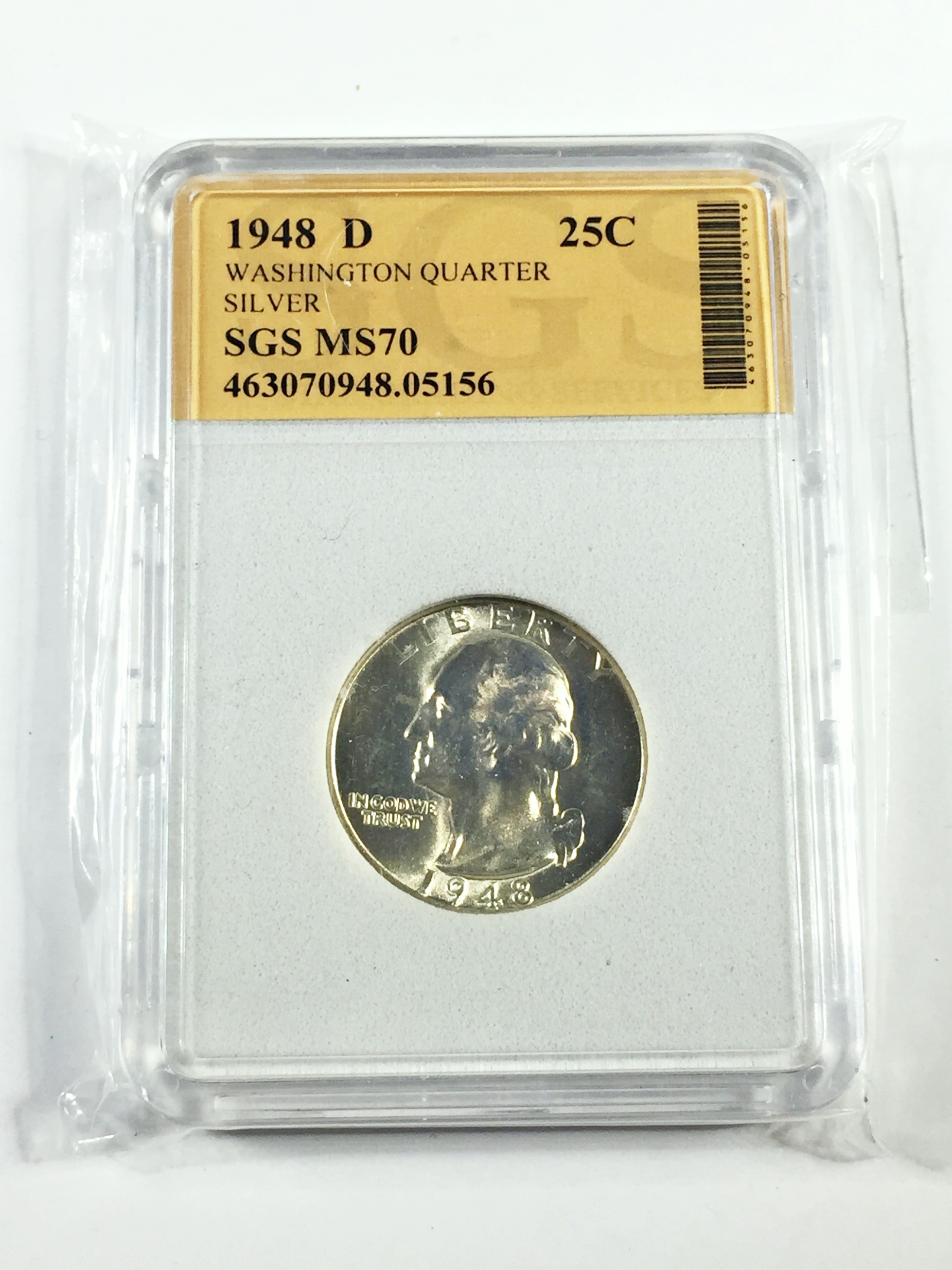 1948-D Silver Washington Quarter*Graded MS70 by SGS | Property Room