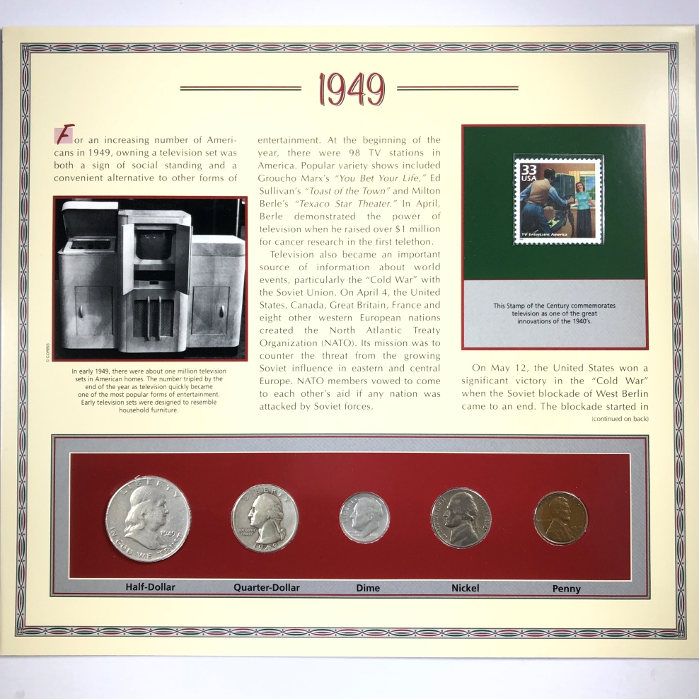 1949 Silver Year Set; 50c, 25, 10, 5c and 1c*Plus 33c Commemorative ...