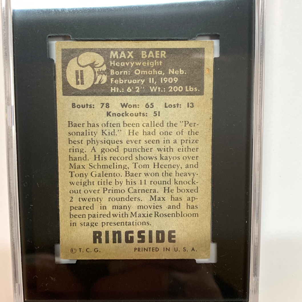 1951 Topps Ringside Max Baer Boxing Card Graded 3.5 Very Good Plus by ...
