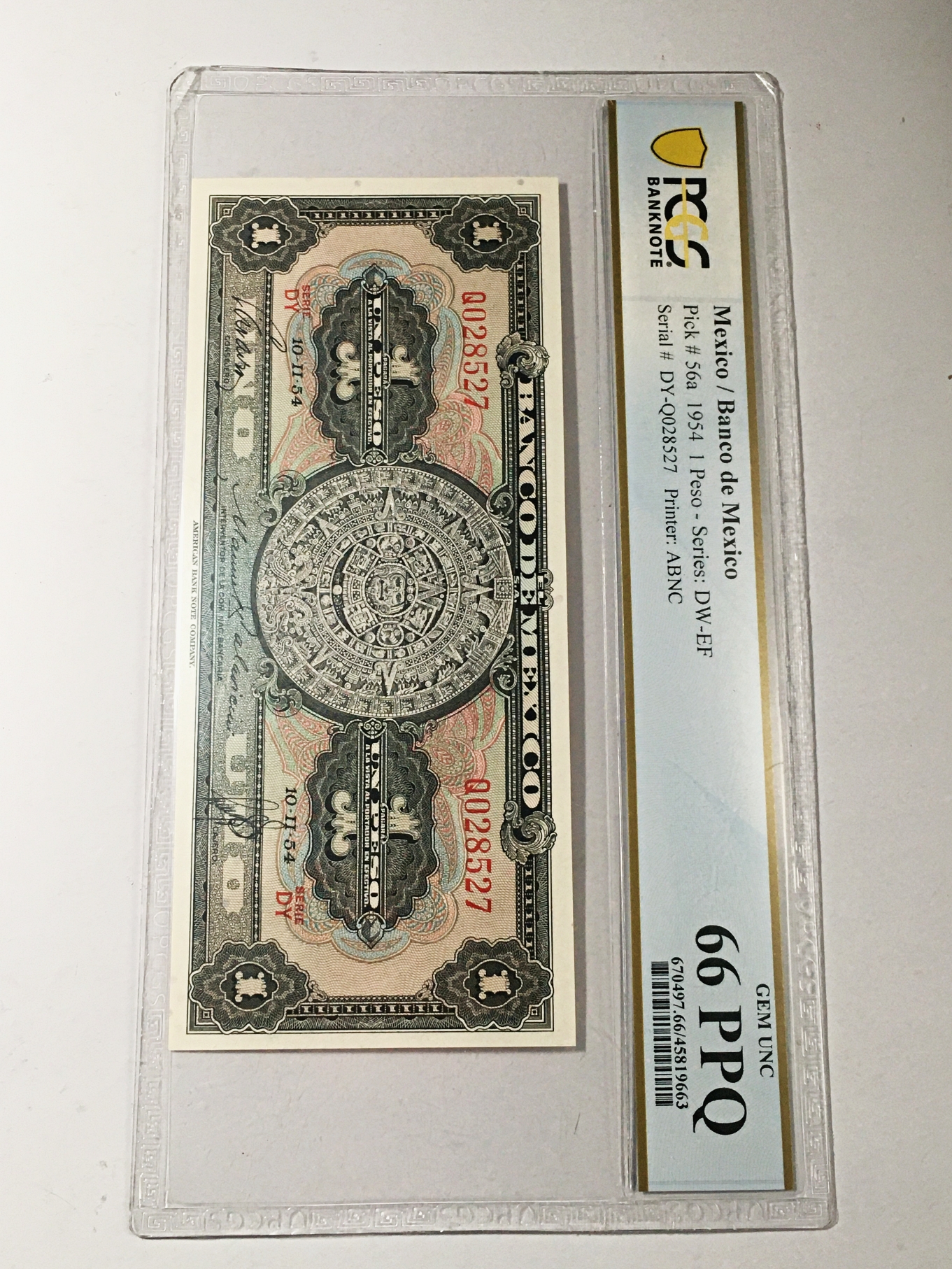 1954 Mexico 1 Peso - Series DW-EF Banknote*Graded Gem Unc 66 PPQ by ...