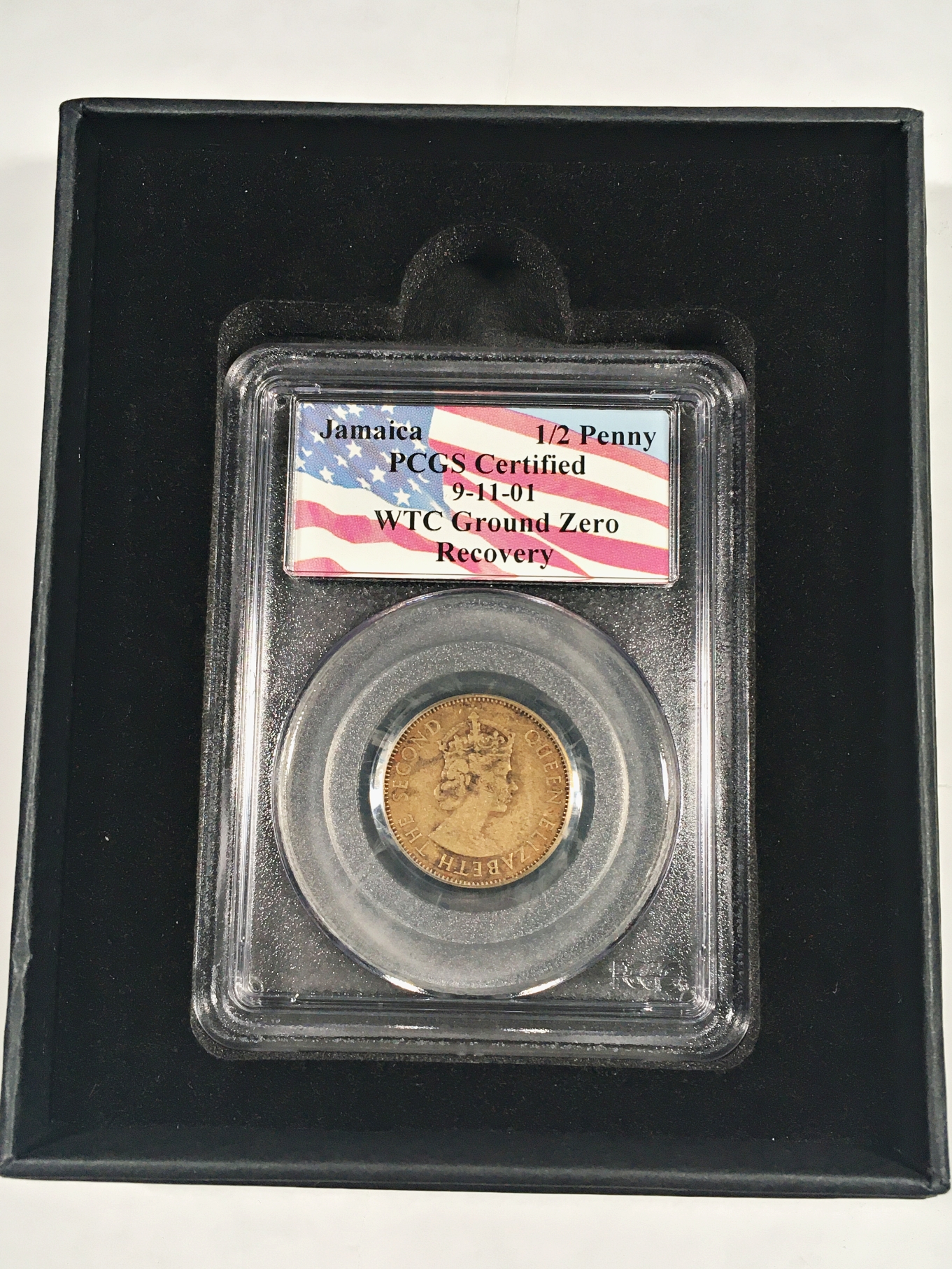 1957 Jamaica 1/2 Penny*PCGS Certified*Label Commemorated WTC Ground ...