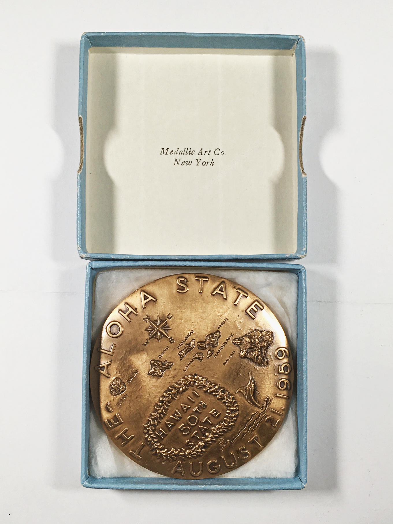 1959 State of Hawaii Bronze Medallion*2.5" Diameter with High Relief ...