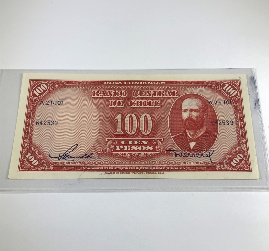 1960 Chile 100 Pesos Banknote*Crisp Uncirculated | Property Room