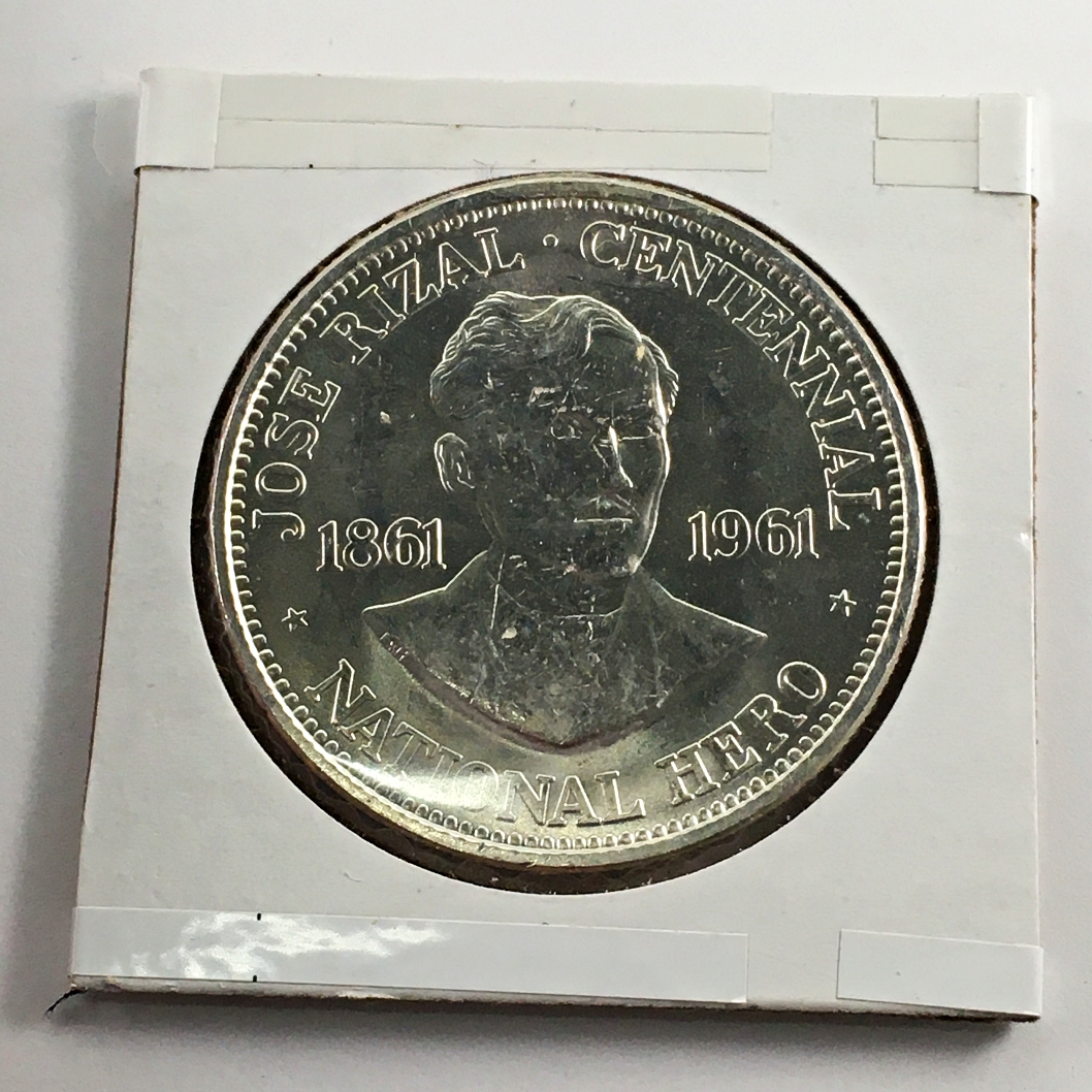 1961 Philippines Silver One Peso*100th Anniv.-Birth of Dr. Jose Rizal ...