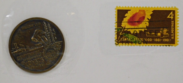 1961 Postage Stamp and Medallion Commemorating the Centennial Statehood ...