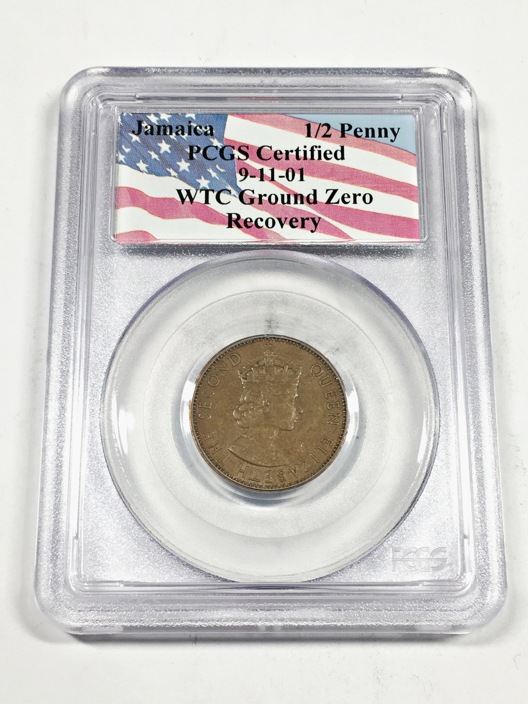 1963 Jamaica 1/2 Penny*PCGS Certified*Label Commemorated WTC Ground ...