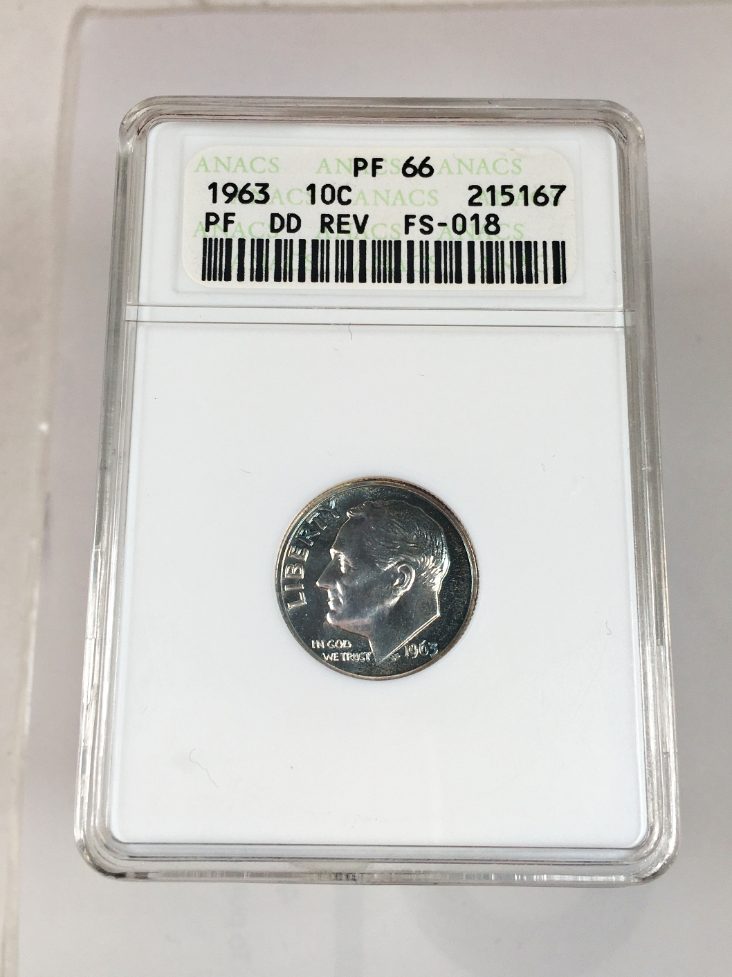 1963 Proof Silver Roosevelt Dime*Graded PF66 DD REV by ANACS*Rainbow ...