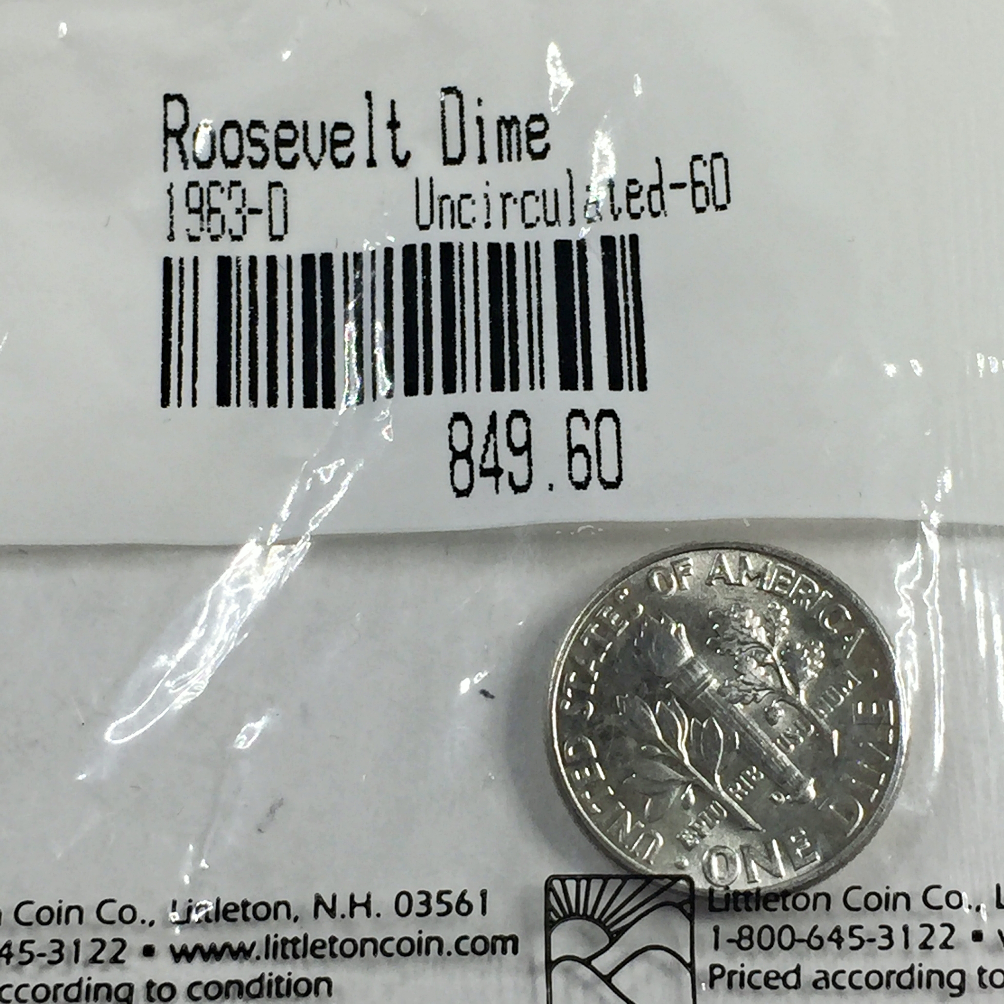 1963-D Silver Roosevelt Dime*Graded Uncirculated 60 by Littleton Coin ...