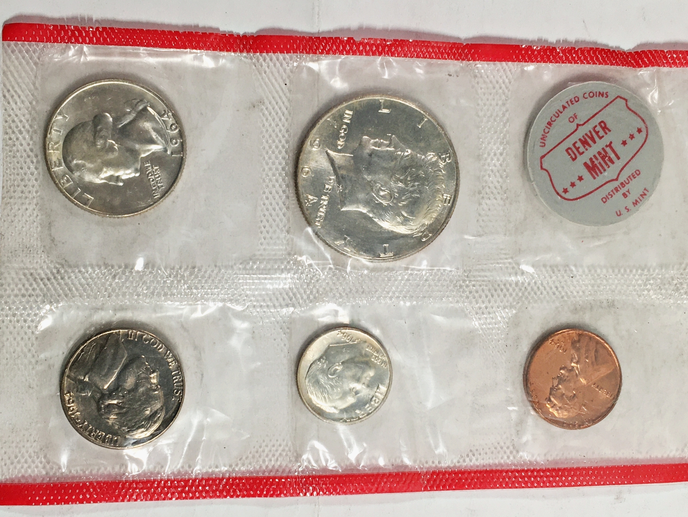 1964 Denver Mint Uncirculated Silver Coin Set*In Original Cellophane ...