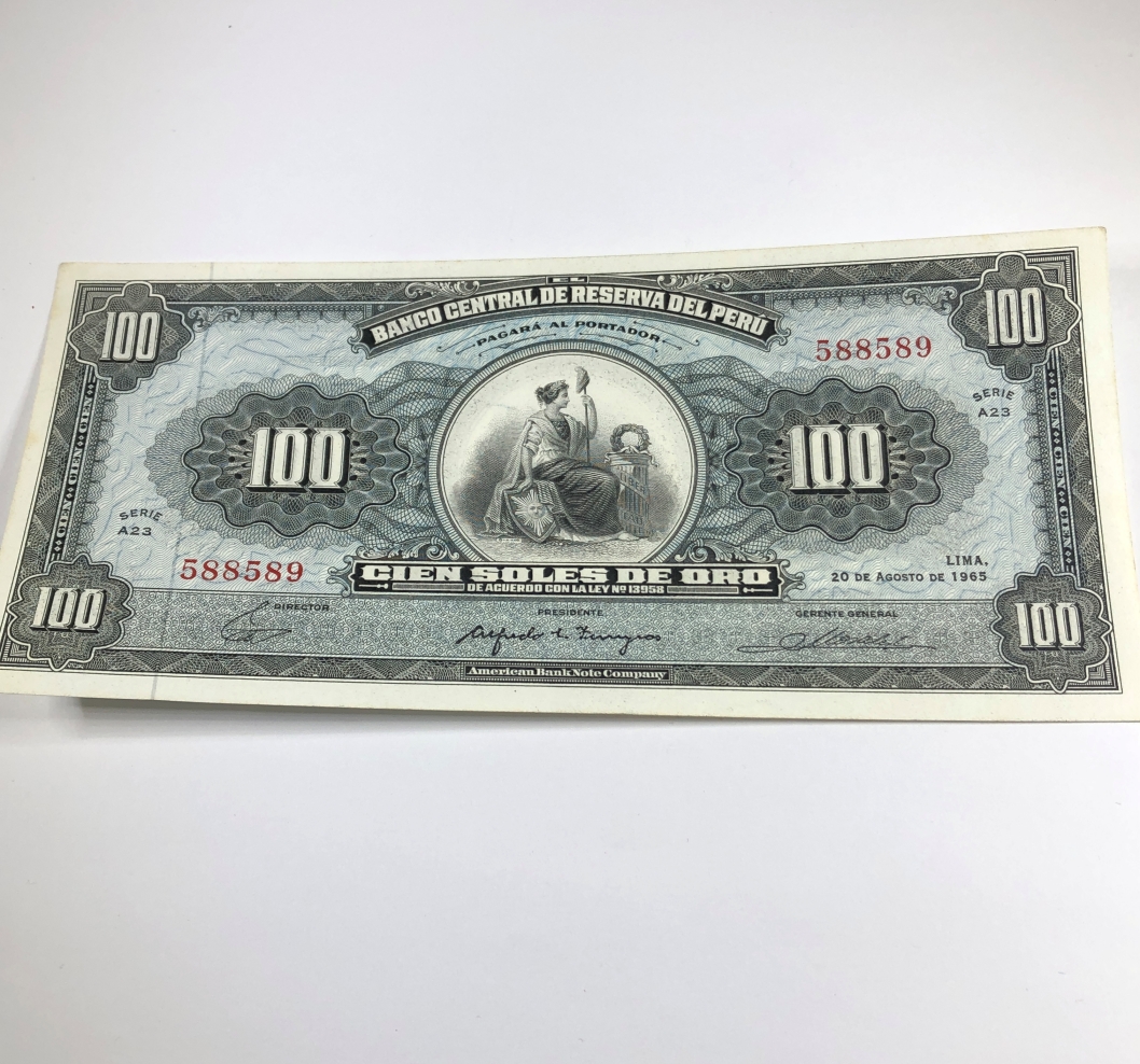 1965 Peru 100 Soles Banknote*Crisp Uncirculated | Property Room