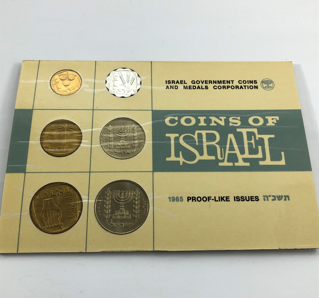 1965 Proof-Like Issues Coins of Israel*Six Coins on Story Board*Minted by Israel Government ...