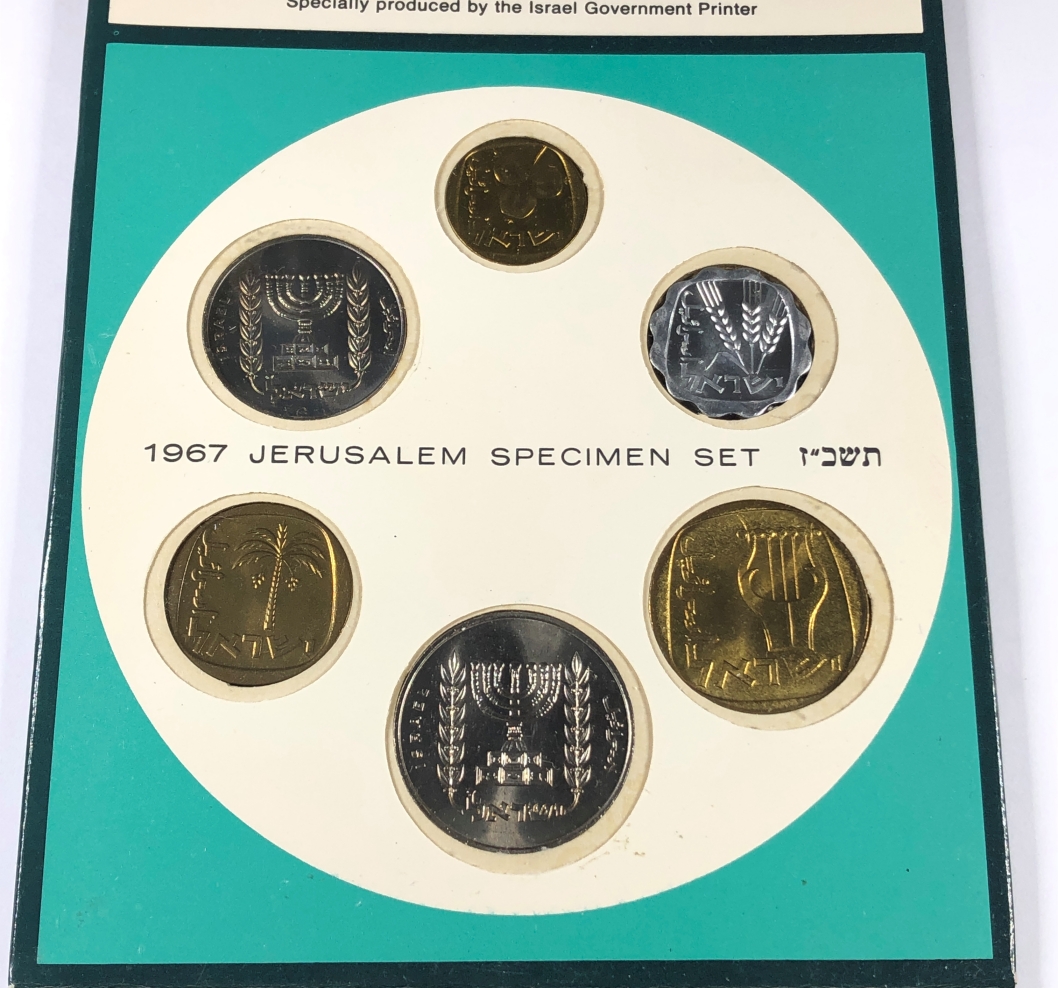 1967 Coins of Israel*Jerusalem Specimen Set*Six Coins on Story Board ...