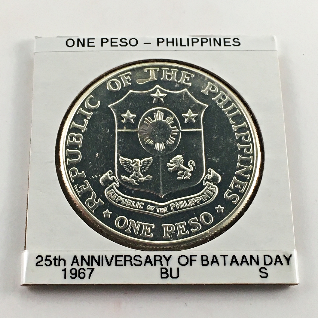 1967 Philippines Silver One Peso-25th Anniversary Birth of Bataan Day*High Grade with Nice ...