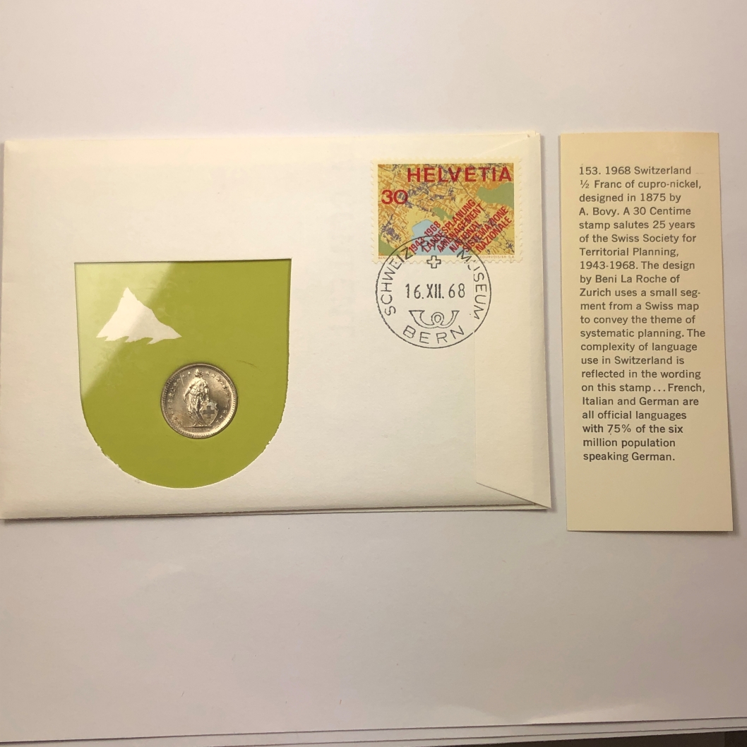 1968 Switzerland FDC with a 1968 Uncirculated Coin and Stamp*With COA ...