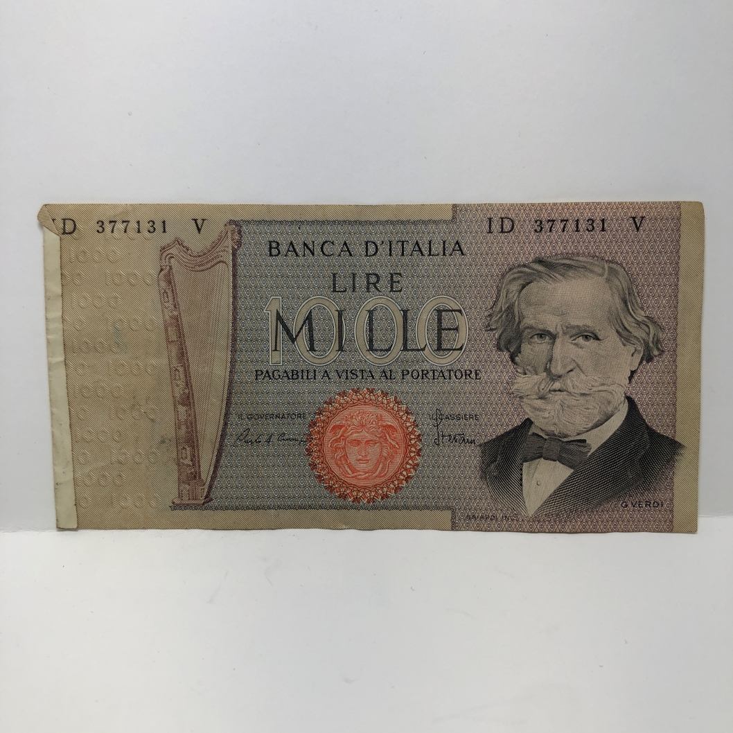 1969 Italy 1000 Lire Note Well Circulated Medusa Seal | Property Room