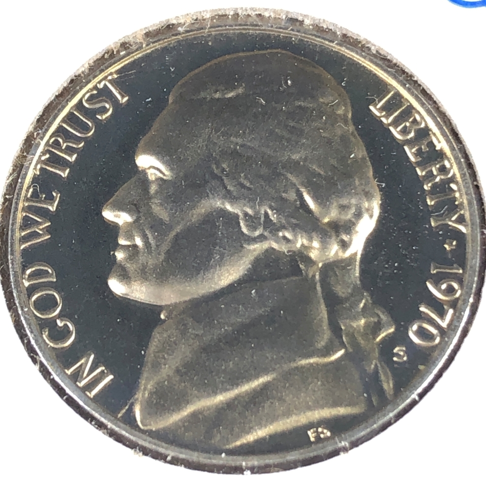 1970 S Double Die Reverse Proof Jefferson Nickel Very High Grade Cameo ...