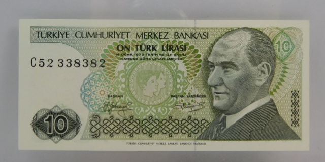 1970 Turkey 10 Lirasi - Crisp Uncirculated Bank Note | Property Room