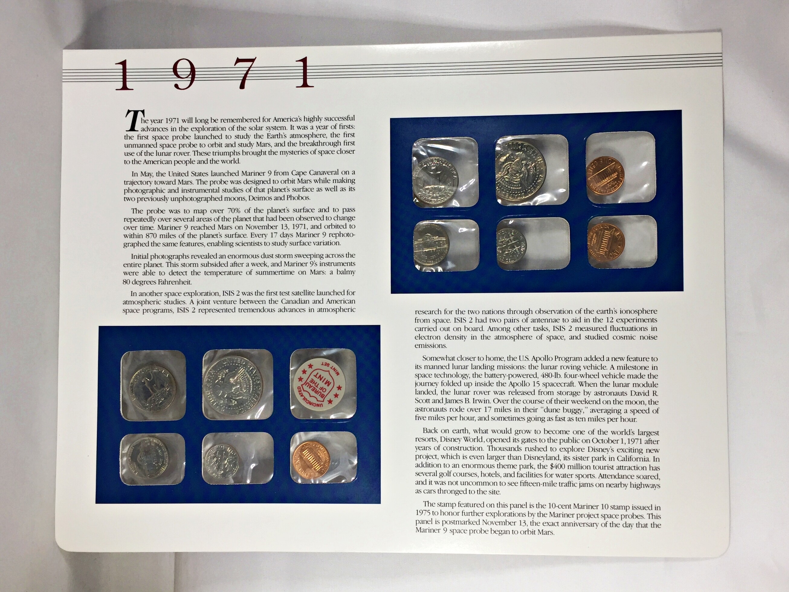 1971-P & D US Uncirculated Mint Sets*Encased in 10" x 13" Story Board with Stamps and Historical ...