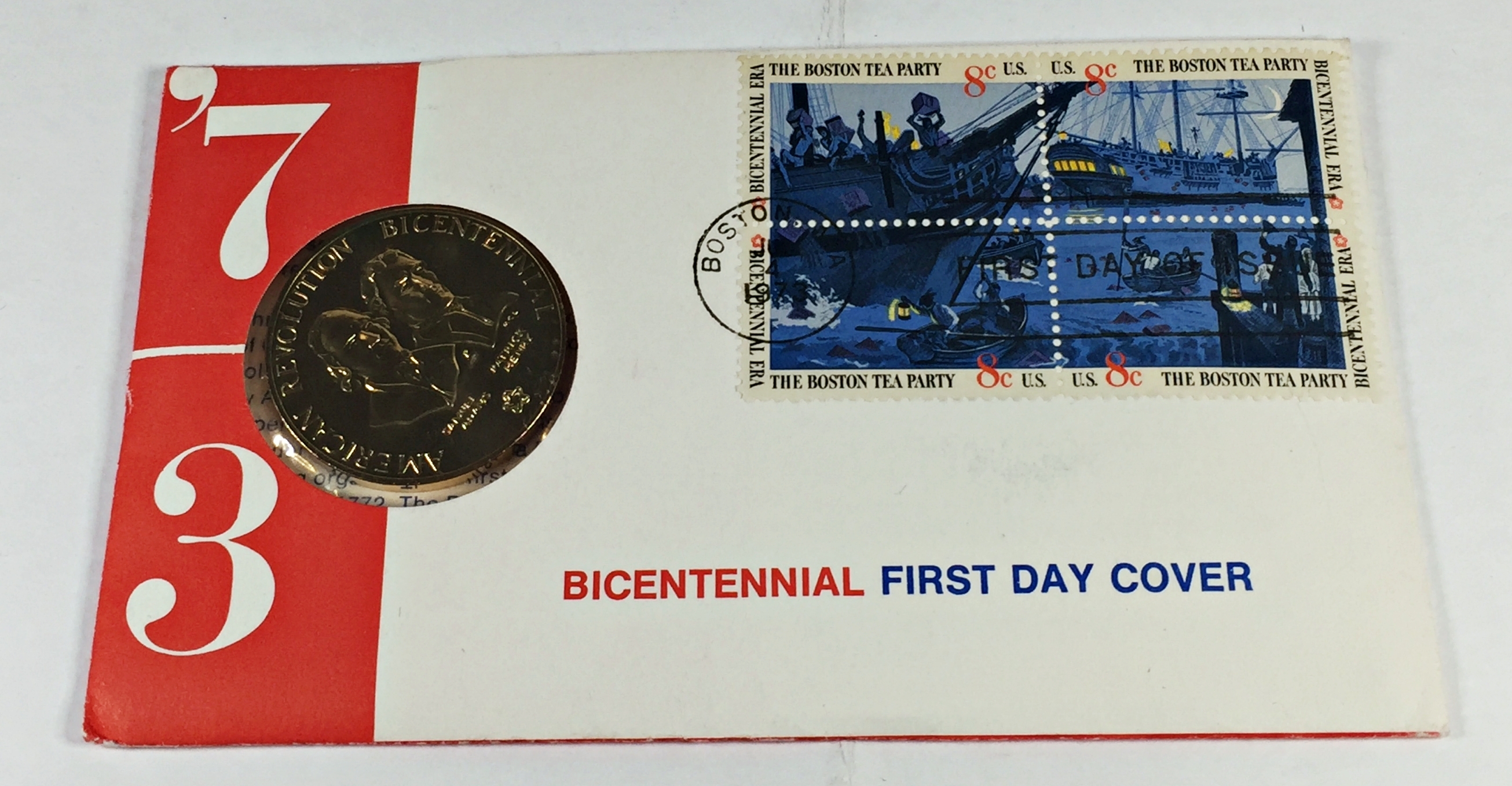 1973 American Revolution Bicentennial Bronze Medal and Four Stamps on ...