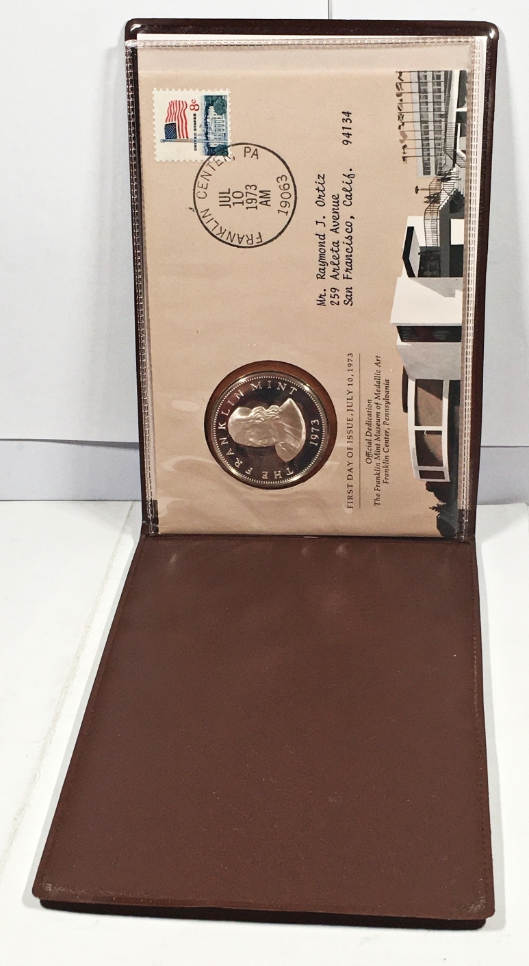 1973 First Day of Issue Benjamin Franklin Sterling Silver Commemorative on FDC w/ Stamp ...