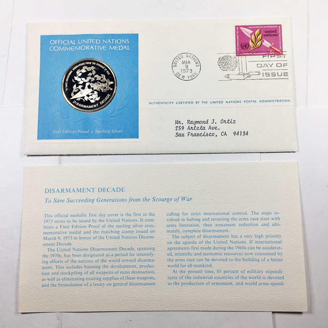 1973 Sterling Silver First Edition Proof of United Nations Disarmament ...