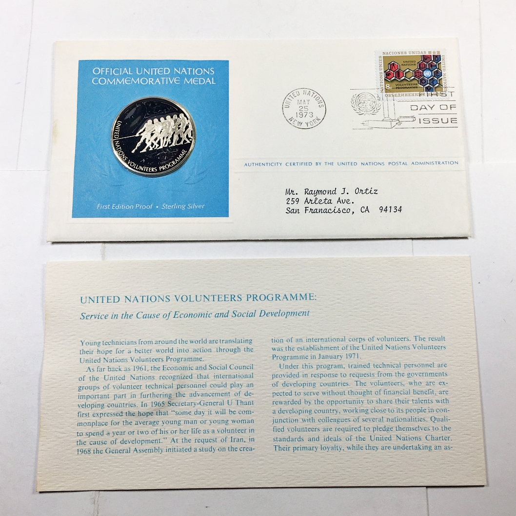1973 Sterling Silver First Edition Proof of United Nations Volunteers ...