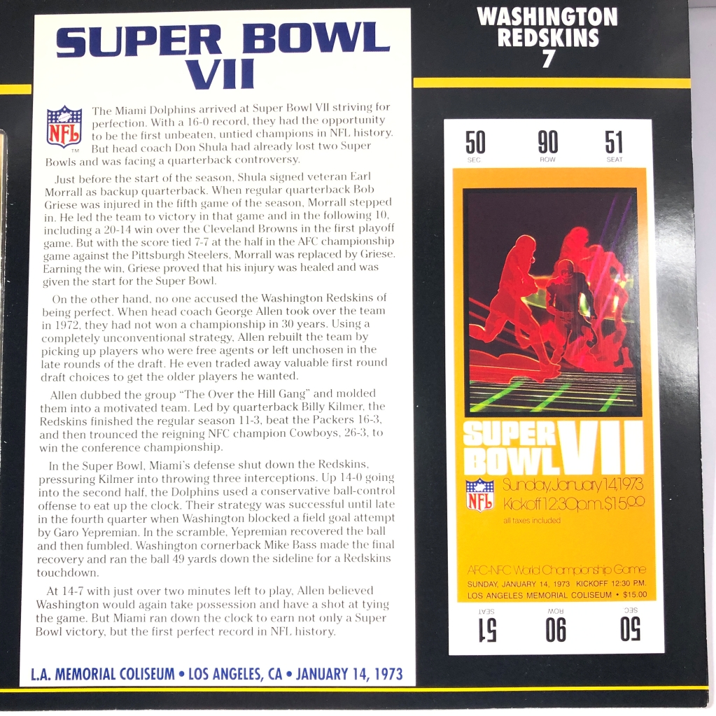 1973 Super Bowl VII Gold Foil Ticket Replica*Dolphins & Redskins*On 9 ...
