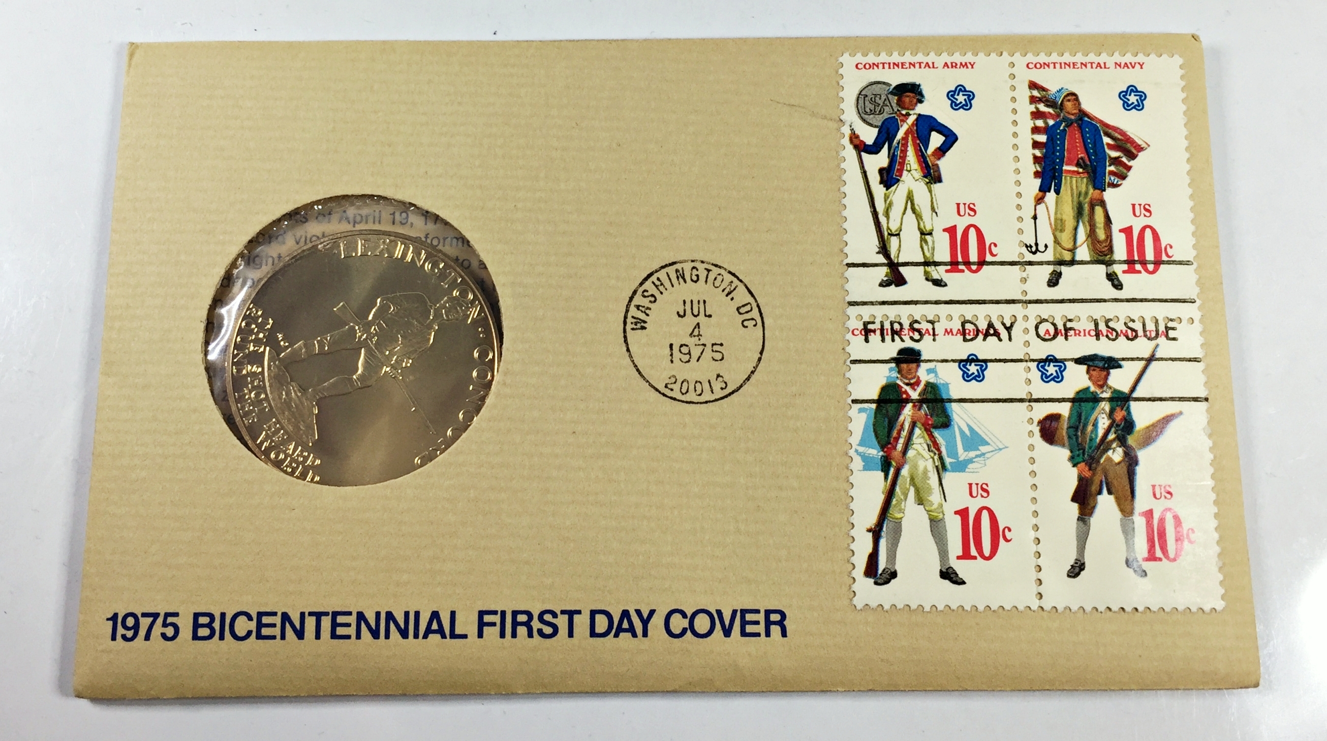 1975 American Revolution Bicentennial Bronze Medallion in First Day ...