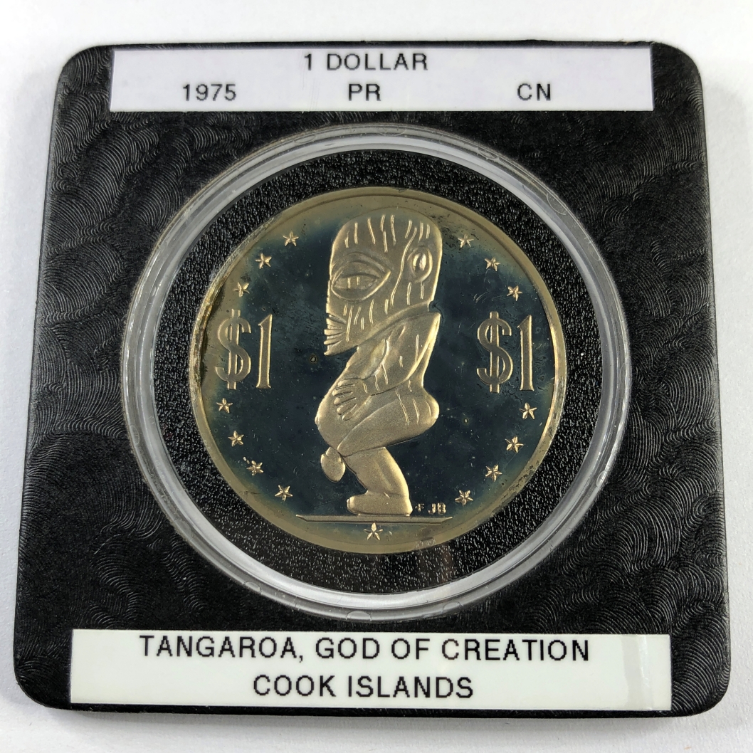 1975 Cook Islands Proof $1 Tangaroa, God of Creation Commemorative Coin ...