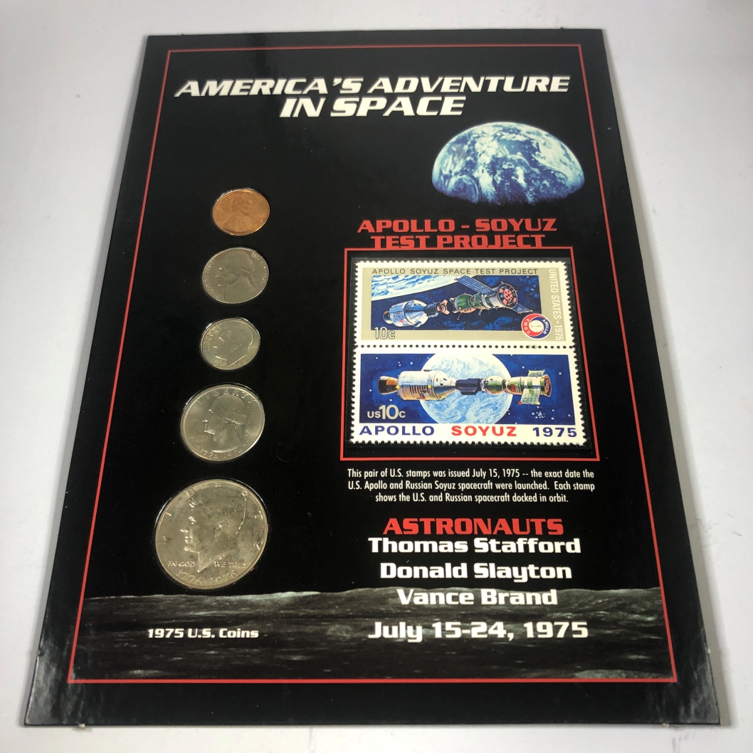 1975 US Mint Set PLUS Two Commemorative Stamps on 6.5" x 9.5" Story ...