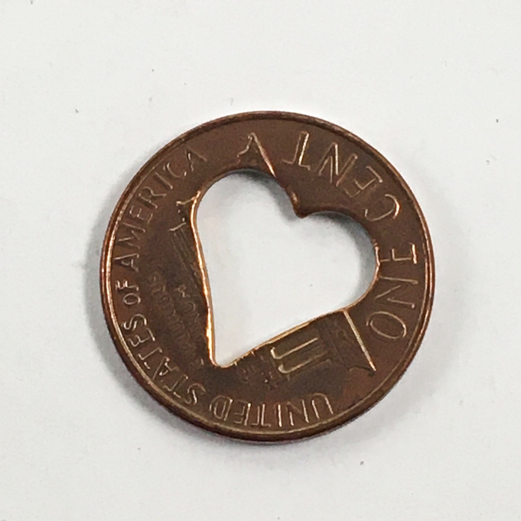 1977 Lincoln Head Memorial Cent with Cut-Out Heart design*LOVE TOKEN ...
