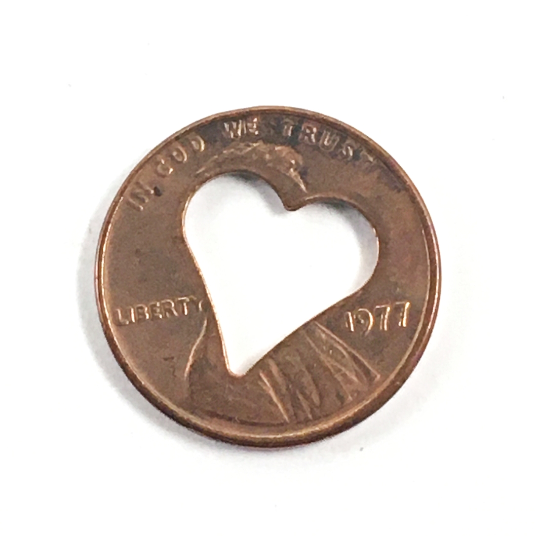 1977 Lincoln Head Memorial Cent with Cut-Out Heart design*LOVE TOKEN ...