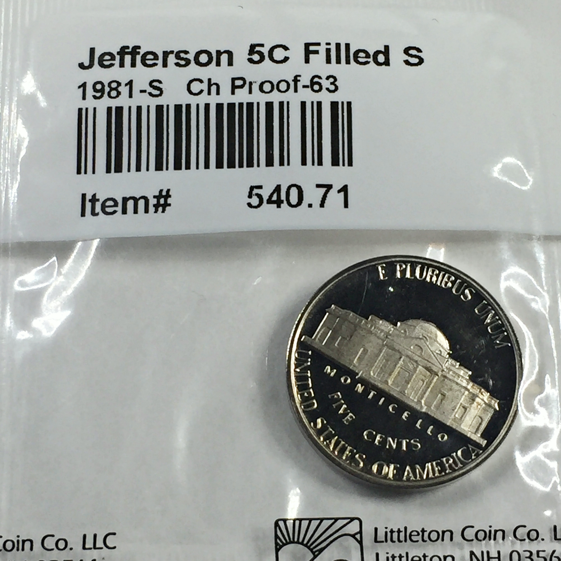 1981-S Proof Jefferson Nickel*Graded Ch Proof 63 by Littleton Coin ...