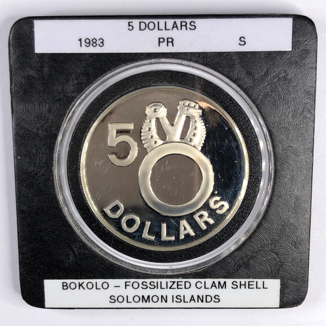 1983 Solomon Islands Silver Proof 5 Dollars in Protective Holder ...