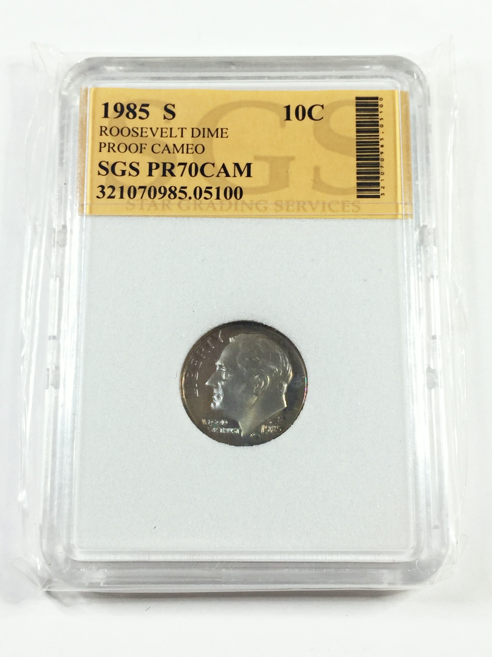 1985-S Proof Cameo Roosevelt Dime*Graded PR70 CAM by SGS | Property Room
